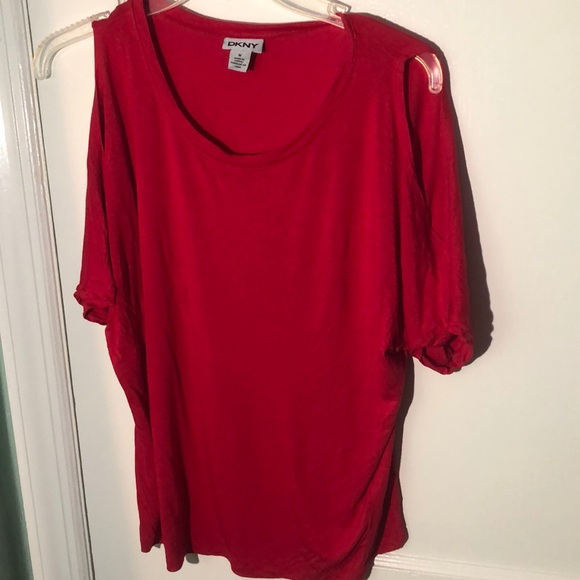 Dkny | Tops | Dkny Red Cold Shoulder Tshirt Medium | Poshmark